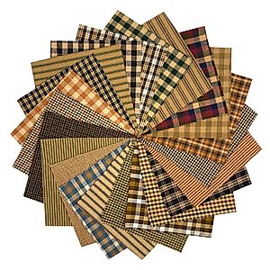 40 Primitive Charm Pack, 6 inch Precut Cotton Homespun Fabric Squares by JCS