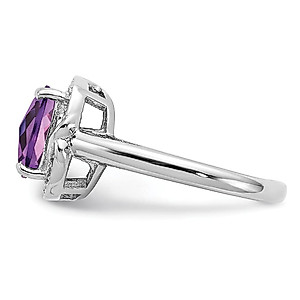 925 Sterling Silver Checkerboard Cut Amethyst and Diamond Ring Fine Jewelry For Women Gifts For Her, Size 8