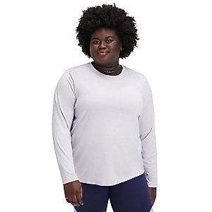 Fabletics Women's Dry-Flex Long-Sleeve Tee, Performance, Moisture Wicking, Running, Recycled Polyester, Elastane, 1X, Soft Grey Heather