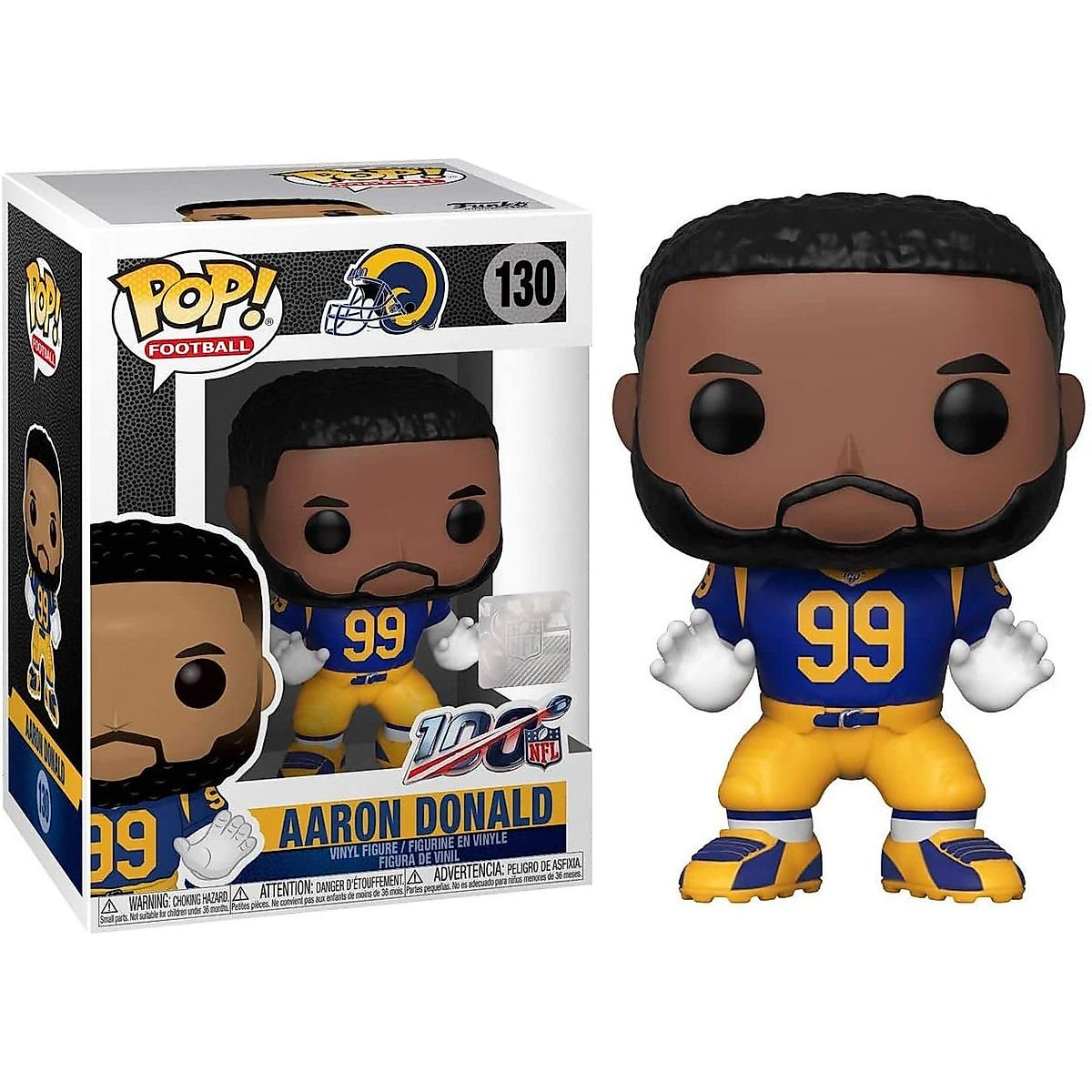 POP Football: Rams - Aaron Donald Funko Vinyl Figure (Bundled with Compatible Box Protector Case), Multicolor, 3.75 inches