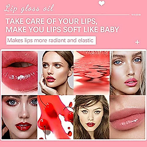 ZARICS Plumping Lip Oil, Hydrating Lip Gloss Tinted Lip Balm Lip Care Transparent Lip Oil, Long Lasting Nourishing Lip Glow Oil Non-sticky Big Brush Glitter Shine Primer Lip Tint (PINK)