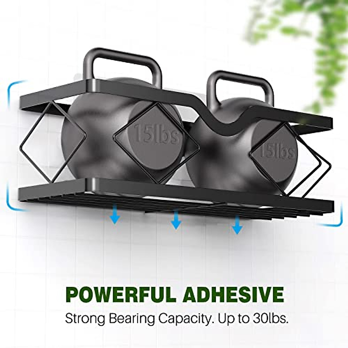 Kadolina 2-Pack Adhesive Shower Caddy with 2 Soap Dishes Holder, Bathroom Shower Storage Shower Shelves Basket, No Drilling Shower Organizer for Inside Shower, Rustproof Stainless Steel (Black)