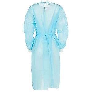 Nobles Universal Size Blue Disposable Isolation Gowns - Latex-Free Gown is Fluid Resistant with Knitted Cuffs - Medical & PPE Gowns - Ideal Safety Protection for Women & Men (Case of 50)