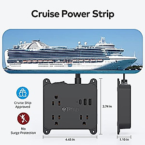 Flat Plug Power Strip - TROND 5FT Ultra Thin Extension Cord with 3 USB Charger, 3 AC Outlets Desktop Charging Station, Wall Mount, Compact for Home, Work Bench, Dorm Room Essentials, Cruise Ship