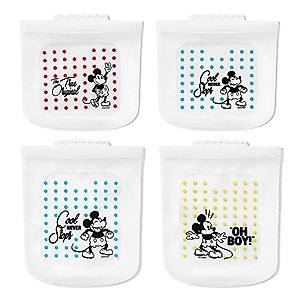 Pyrex Platinum Silicone Food Grade Reusable Storage Bag, Bundle 4-Pack Large and Small | Mickey Mouse | Eco-Friendly | Cook, Store, Sous Vide, or Freeze | Dishwasher, Freezer, and Microwave Safe