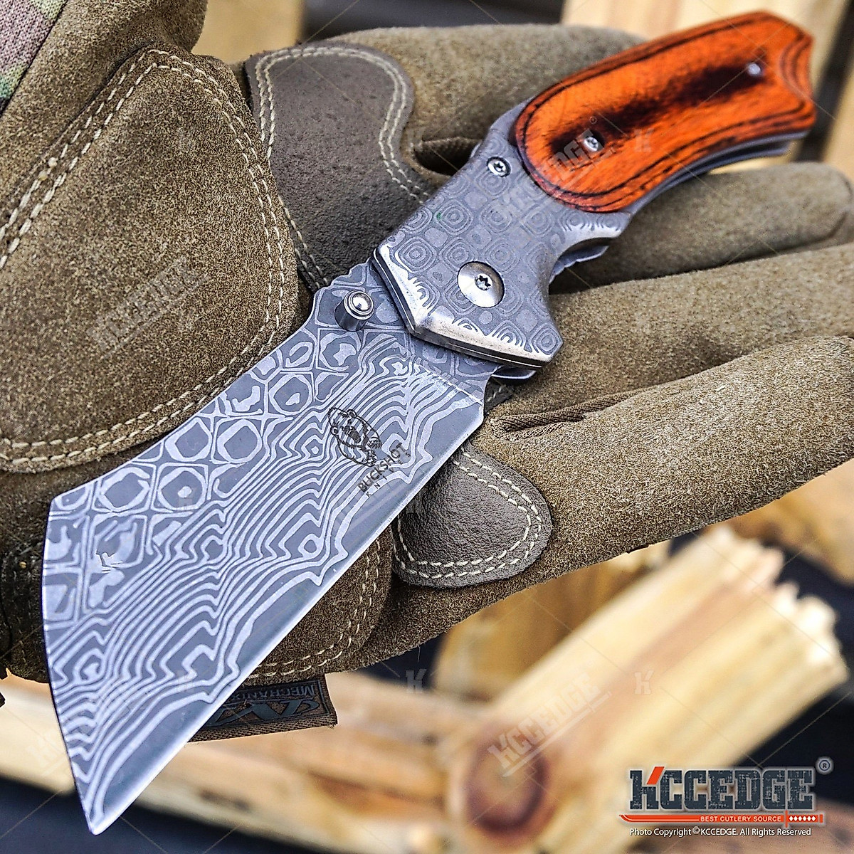 EDC Pocket Knife Camping Accessories Razor Sharp Edge Cleaver Blade Folding Knife Camping Gear Survival Kit 57598 (Wood)