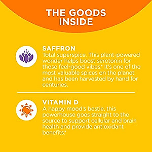 OLLY Hello Happy Gummy Worms, Mood Balance Support, Vitamin D, Saffron, Adult Chewable Supplement, Tropical Zing - 60 Count