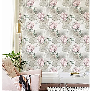 HAOKHOME 93164 Abstract Nordic Peel and Stick Wallpaper Geometric Hydrangea Floral White/Grey/Pink Stick on Home Decor 17.7in x 118in