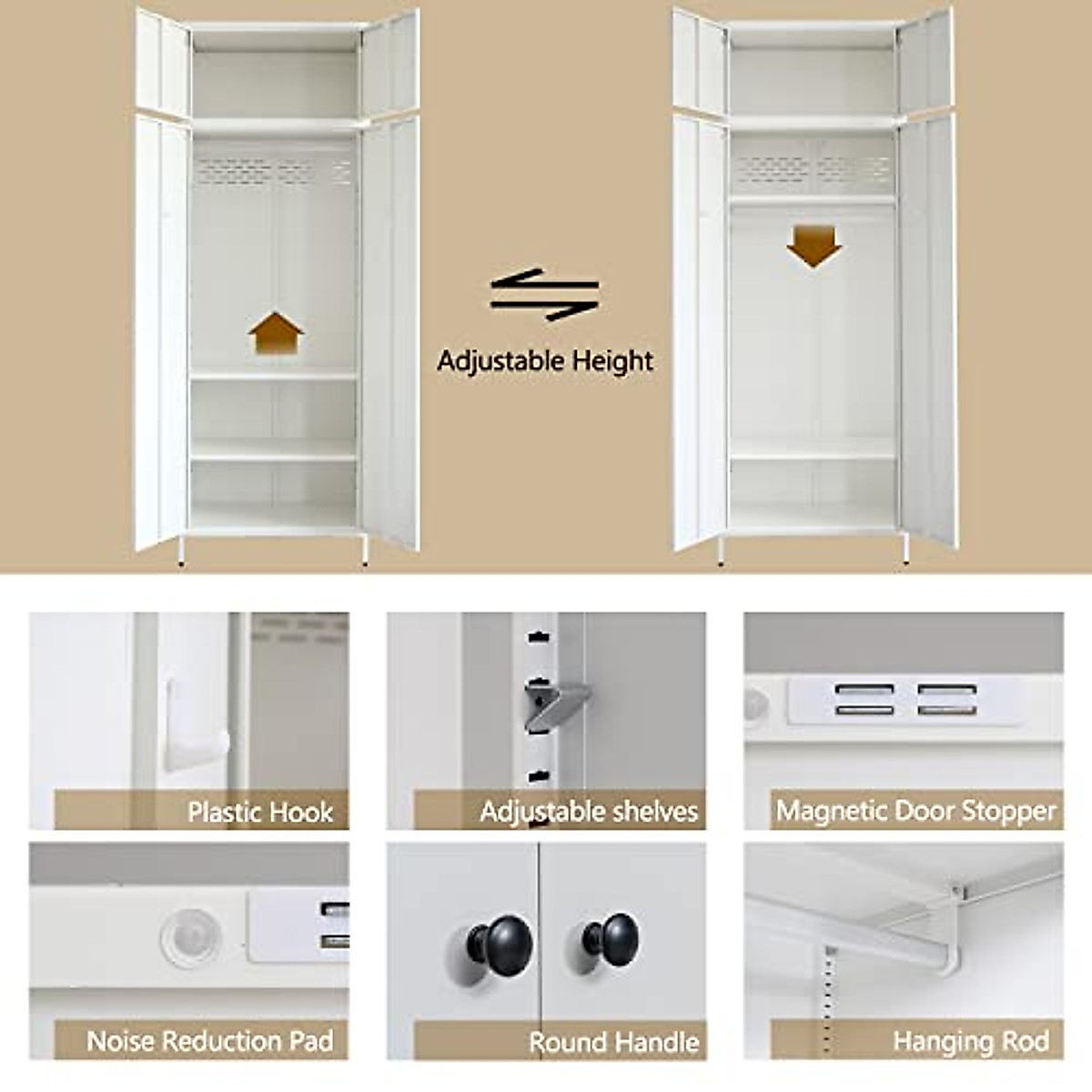 BESFUR Wardrobe Closet, Metal Armoires and Wardrobes with Adjustable Hanging Rod, Top Cabinet, 20" D*31.5" W*90.5" H - White