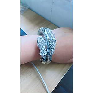 Mandy Xia Punk Rhinestone Curved Stretch Snake Animal Cuff Bangle Bracelet for Women Ladies Wristband Jewelry (Silver)