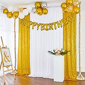 Gold Sequin Backdrop Curtain 4x10ft Glitter Backdrop Curtain for Wedding Birthday Party Home Decoration Thick and Opaque Background Drapes 2 Panel 2x10ft