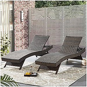 RICHSEAT 2 Pieces Patio Chaise Lounge Chair Sets Outdoor Beach Pool PE Rattan Reclining Chair Set of 2
