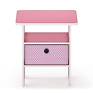 Furinno Andrey End Table / Side Table / Night Stand / Bedside Table with Bin Drawer, Pink/Light Pink