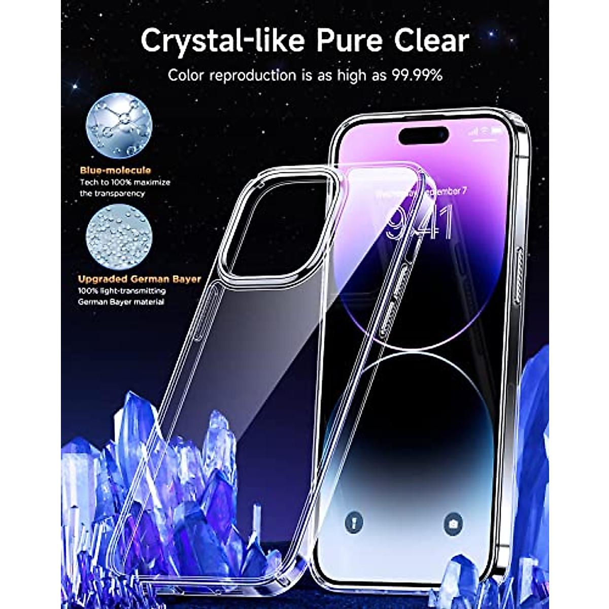 Humixx Crystal Clear Designed for iPhone 14 Pro Max Case, with 2X Screen Protector + 2X Lens Protector [Not-Yellowing][Full Body Protection] Shockproof Protective iPhone 14 Pro Max Phone Case 6.7 Inch
