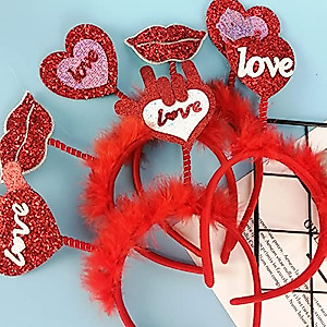 CIEOVO 4 Pieces Valentine's Day Headbands Glitter Red Heart Lip Bopper Headband Hair Hoop Head Bopper Hair Accessories for Valentine's Day Wedding Bridal Shower Party Favor Gift Photo Booth