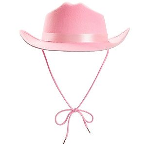 Zodaca 4-Pack Pink Cowboy Hats for Girls - Cute Felt Cowgirl Hats for Costume, Dress Up Party (One Size Fits All)