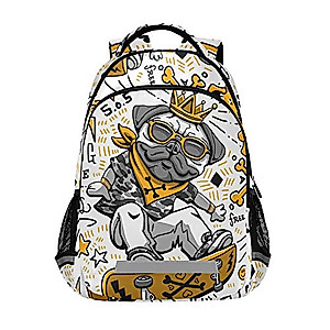 ALAZA Dog Print Skater Pug Puppy Funny Backpack Purse for Women Men Personalized Laptop Notebook Tablet School Bag Stylish Casual Daypack, 13 14 15.6 inch