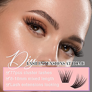Lash Clusters C D Curl Individual Cluster Lashes 77pcs Cluster Eyelash Extensions Mix Length DIY Lash Extensions Natural Wispy Eyelash Clusters by MERETON (Mix 8-16mm C Curl, Natural, Angle)