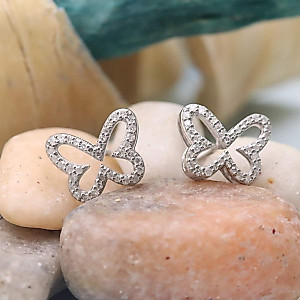 Dazzlingrock Collection 0.45 Carat (ctw) Round White Diamond Ladies Butterfly Stud Earrings 1/2 CT, Sterling Silver