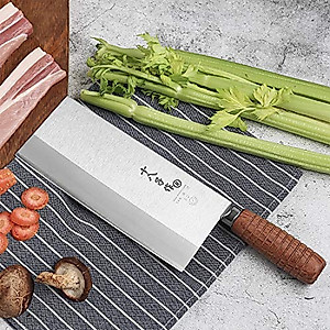 SHI BA ZI ZUO 8-inch Kitchen Knife Professional Chef Knife Stainless Steel Vegetable Knife Safe Non-stick Finish Blade with Anti-slip Wooden Handle