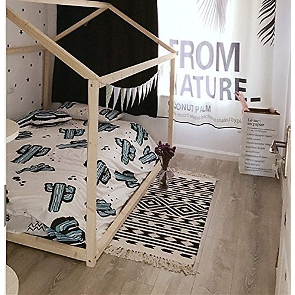 UKELER Laundry Room Runner Rug 2'x4' Cotton Washable Kitchen Rugs Black and White Front Door Mat Handmade Indoor Outdoor Rugs for Kitchen, Laundry, Bathroom, Doorway