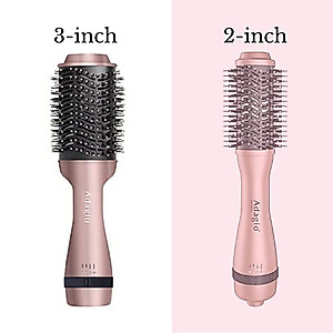 Adagio California Blowout Brush: 2-in-1 Hot Air Brush Styler and Dryer - Negative Ion Round Brush - Hair Dryer Brush with Straightener Function - Hair Styling Tools for Women… (3-inch, Rose Gold)