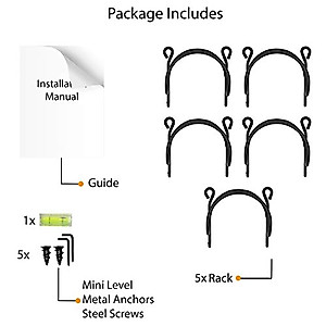 Wallniture Boto Wrought Iron Metal Towel Rack for Bathroom Wall Decor, Curved Finish Bathroom Organizer Set of 5, Black
