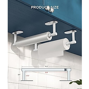 FORIOUS Paper Towel Holder Wall Mount, SUS 304 Stainless Steel Self Adhesive Pivoting Kitchen Commercial Paper Towel Holder Dispenser Under Cabinet no Drilling, White