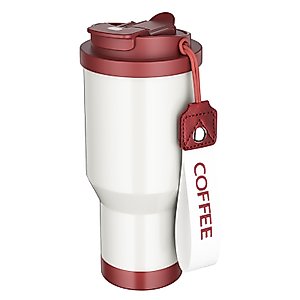 Weisidi Coffee Mug - 18 oz (530ml) Stainless Steel Vacuum Insulated Tumbler - Spill Proof Travel Coffee Tumbler - Keeps Drinks Hot and Cold - Coffee Travel Mug Spill Proof Leak Proof (white-red)