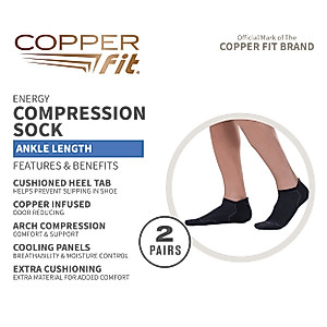 Copper Fit unisex adult Ankle Length Compression Socks, Black, Large-X-Large US (pack of 1 - 1 pair)