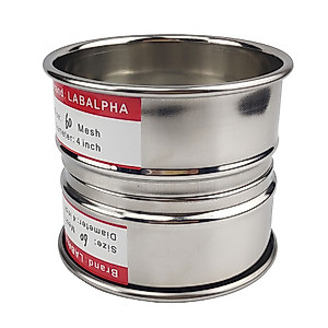LABALPHA 60 Mesh Lab Sieves, Test Sieve #60 Mesh, 4'' Diameter, 304 Stainless Steel Wire Cloth (0.3mm)