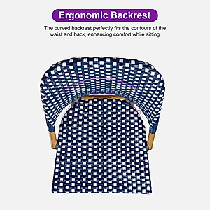 PURPLE LEAF French Country Outdoor Counter Height Bar Stools Set of 2 Patio Wicker 26 Inch High Bar Stool Chairs Metal Rattan Barstools with Ergonomic Backs for Garden Indoor Kitchen Island, Navy Blue