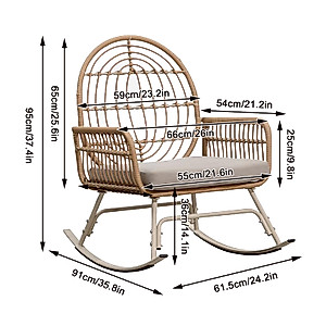 Patio Rattan Rocker Chair,Upholstered Nursing Armchair,Modern Rocking Chair with High Backrest,Nursery Rocking Chair,Comfy Side Chair,for Garden Backyard Porch(91*61.5*95cm/35.8*24.2*37.4in)