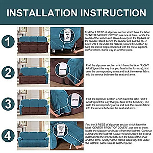 Esaytool Recliner Sofa Covers,Stretch Reclining Couch Covers for 1/2/3 Seat,Reclining Slipcovers Soft Furniture Protector Thick Soft Washable Reclining Sofa Slipcovers (Peacock Blue, Three Seat)