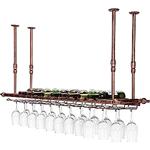 Wine Glass Holder Creative Hanging Wine Glass Holder Upside Down Wine Glass Holde Hanging Wine Glass Holde -47.3", Can Hang 30 Glasses and 11 Red Wine Bottles