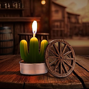 Junkin 24 Pcs Western Theme Party Decorations Birthday Table Centerpieces Mini Cactus Candles Horseshoes Wagon Wheels Horse Rodeo Decor for Crafts Wedding Party Favor (Cactus Candles, Wagon Wheels)