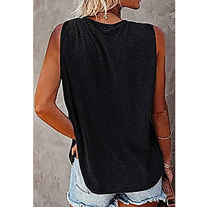 MAGICMK Women Summer Casual Sleeveless Tank Tops Crew Neck Graphic Basic Black Shirts (L, Black+White)