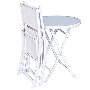 DOUBAO 3 PCS Folding Bistro Table Chairs Set Garden Backyard Patio Furniture White Loveseat Coffee Table