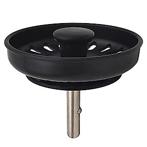 Kitchen Sink Basket Strainer Replacement for EADOT Drains(ESP21-01B/ESP21-01W) for Granite/Fireclay/Stainless Steel Kitchen Sinks ABS Body and Brass Knob Nut With Rubber Stopper (Single, Matte Black)