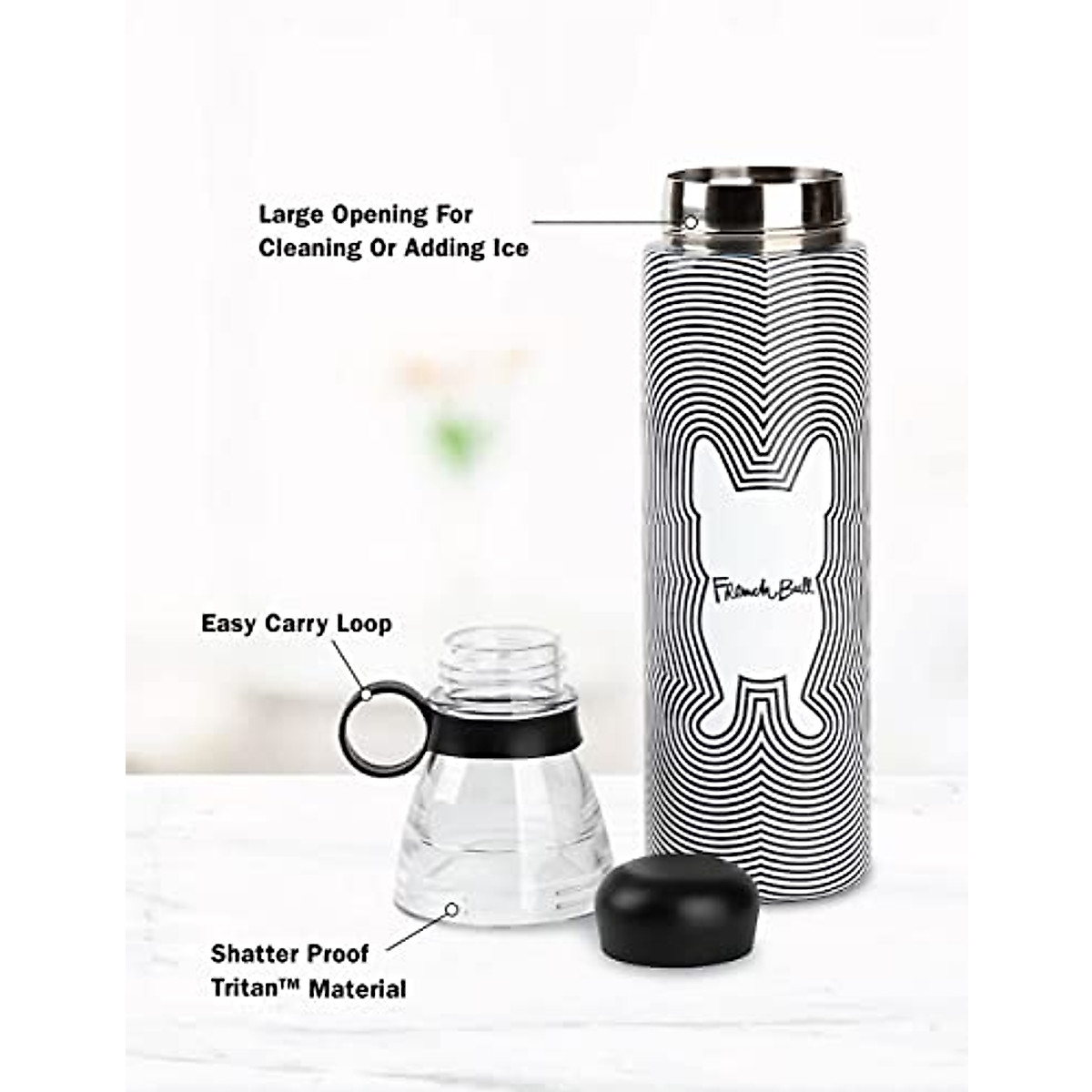 French Bull French Twist Vacuum Insulated Water Bottle - 25 Oz Stainless Steel Water Bottle with Leak Proof Lid - Doubles as a Drinking Cup, Reusable, BPA Free, Sweatproof for Everyday Use – Ziggy