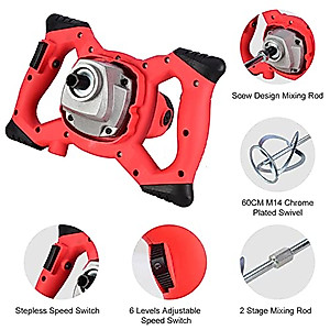 Handheld Concrete Cement Mixer 2100W Electric Mortar Mud Plaster Grout Paint Stirrer for Drill 6 Speed Adjustable Concrete Mix Stirring Tool AC 110V