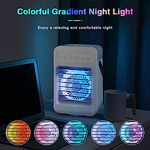 VIIMI Portable Air Conditioner, 6-IN-1 Evaporative Personal Air Cooler Humidifier with 4 Speeds 7 Colors Light, 70°Oscillation USB Quiet Air Cooler white