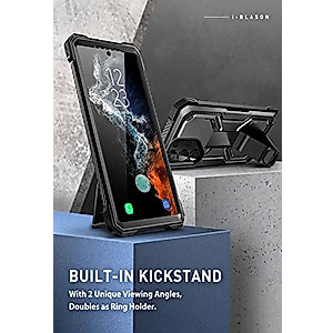 i-Blason Armorbox Designed for Samsung Galaxy S23 Ultra Case with Kickstand & Belt Clip, [2 Front Frames] Full-Body Rugged Bumper Case with Built-in Screen Protector [Support Fingerprint ID] (Black)