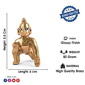 Craftsman Brass Laddu Gopal Ji Idol Kanha Ji Murti/Statue Indian Krishna Figurine Gopal Krishna Janmashtmi Kanha Makhan Chor Bal Gopal Murti for Krishnajanmashtmi Home and Temple (Size 0)