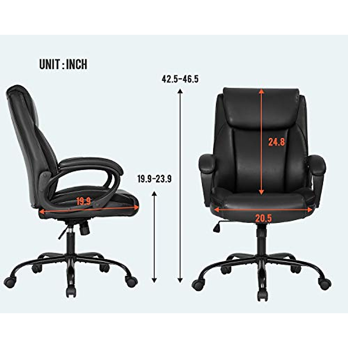 BestOffice Office Chair Computer Desk Chair PU-Padded Adjustable Exectuive High-Back Cushion Lumbar Support Chair with Armrest - Black