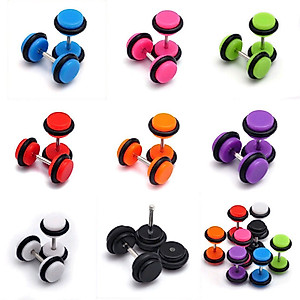 Tanyoyo 8pair 16PCS Acrylic Barbell Stud Earrings Fake Cheater Illusion Plug Earrings