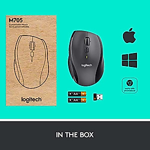 Logitech M705 Marathon Wireless Mouse, 2.4 GHz USB Unifying Receiver, 1000 DPI, 5-Programmable Buttons, 3-Year Battery, Compatible with PC, Mac, Laptop, Chromebook - Black