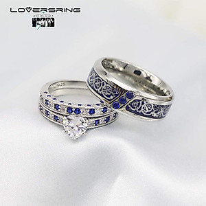 TWO RINGS Wedding Ring Sets His And Hers Promise Ring Couples Bridal Sets Women 925 Sterling Silver Heart Cz Man Stainless Steel Wedding Bands