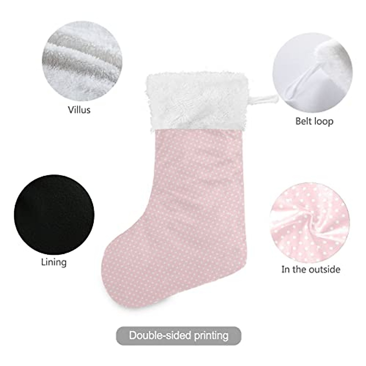 Kigai Christmas Stockings Pink & White Polka Dots Large Candy Stockings Stuffers Kids Cute Xmas Sock Decorations 1PC for Home Holiday Party 12" x18"