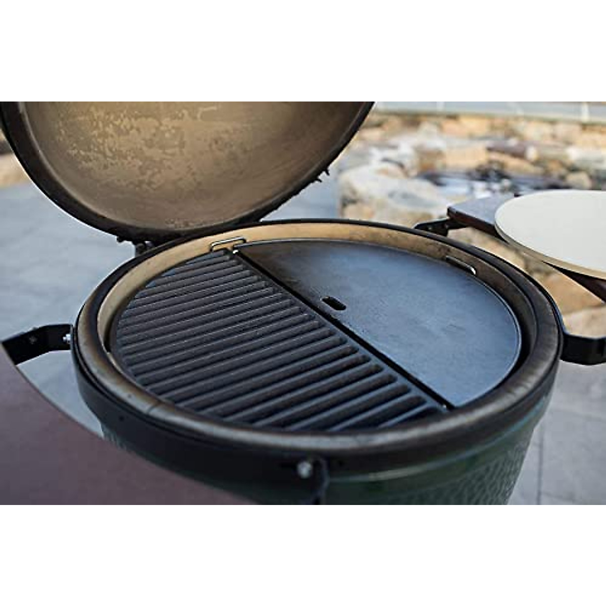 Half Moon Cast Iron Reversible Griddle for Large Big Green Egg and 18-Inch Kamado Grills